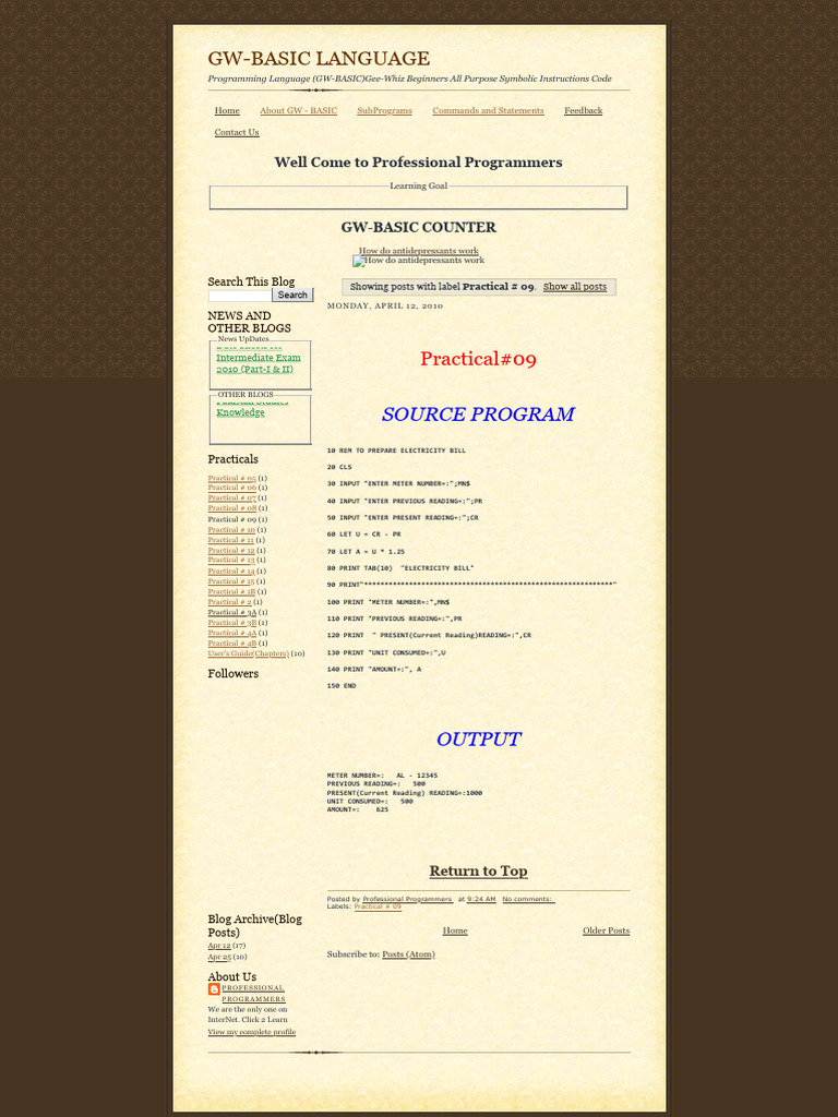 GW-BASIC LANGUAGE - Practical # 09 | PDF | Basic | Computer Engineering