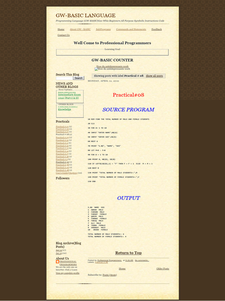GW-BASIC LANGUAGE - Practical # 08 | PDF | Basic | Software