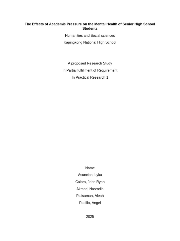 Academic Pressure and Mental Health in SHS | PDF | Social Support ...