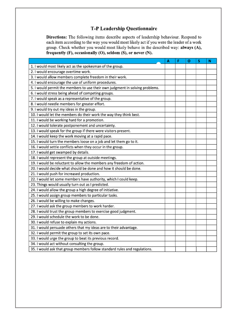 t-p questionnaire | PDF