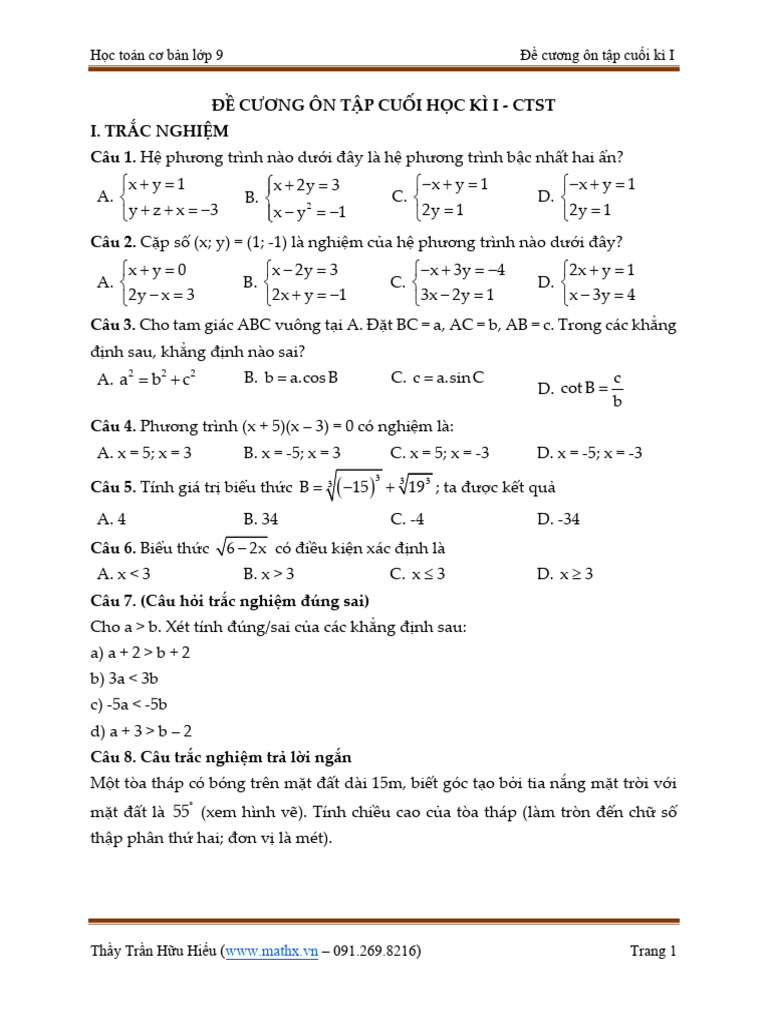 MATHX_LOP9_CTST_ĐỀ_CƯƠNG_ÔN_TẬP_CUỐI_KÌ_I | PDF
