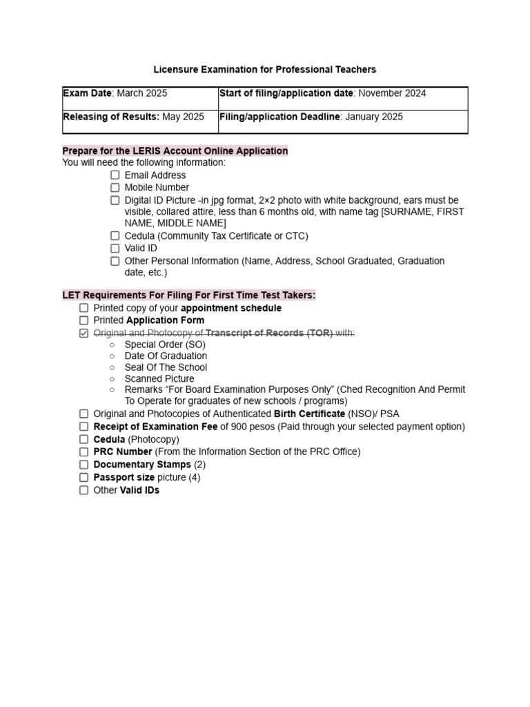 2025 Licensure Exam Application Guide | PDF | Identity Document ...