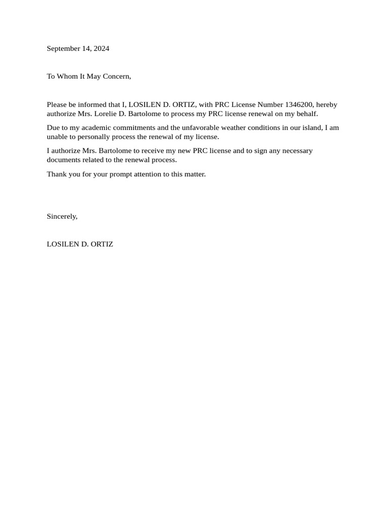 AUTHORIZATION LETTER | PDF