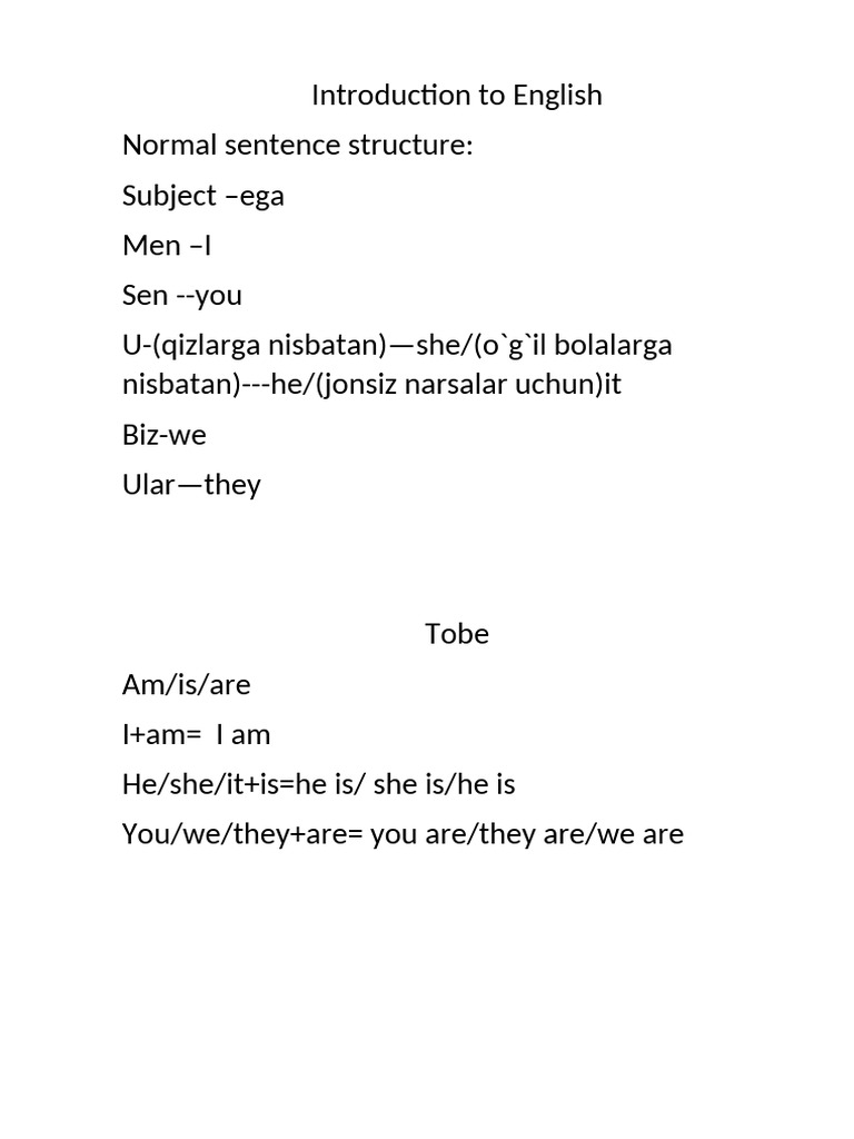 English Sentence Structure Basics | PDF