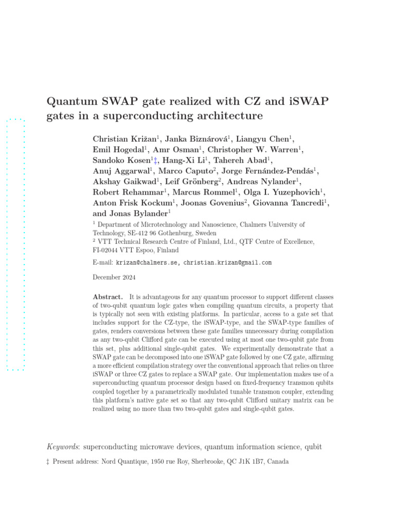 Quantum SWAP Gate Realized With CZ and iSWAP Gates | PDF | Quantum ...
