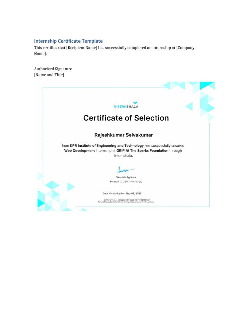 Internship Certificate Template | PDF