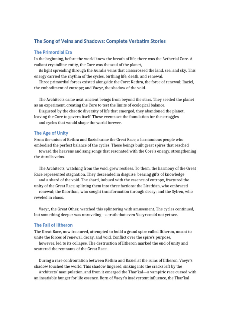 The Song of Veins and Shadows Full Verbatim | PDF