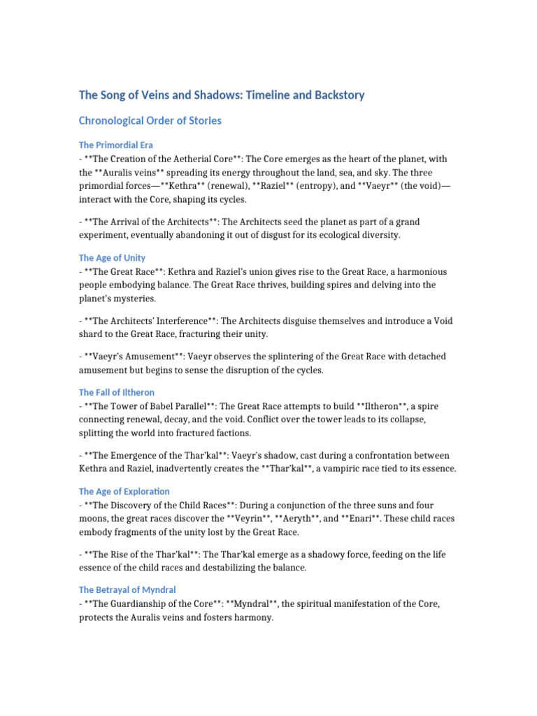 The Song of Veins and Shadows Timeline | PDF