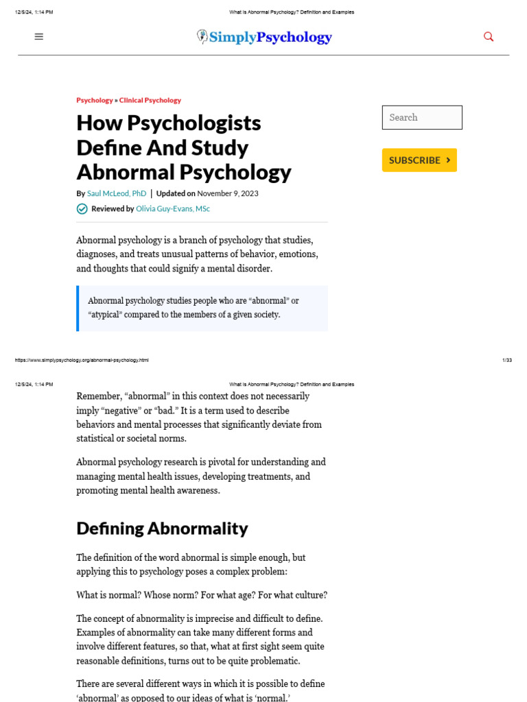 What Is Abnormal Psychology - Definition and Examples | PDF | Abnormal ...