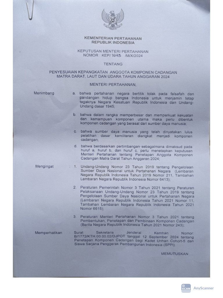 Skep Penyetaraan Pangkat Komcad Sppi_241226_163122 | PDF