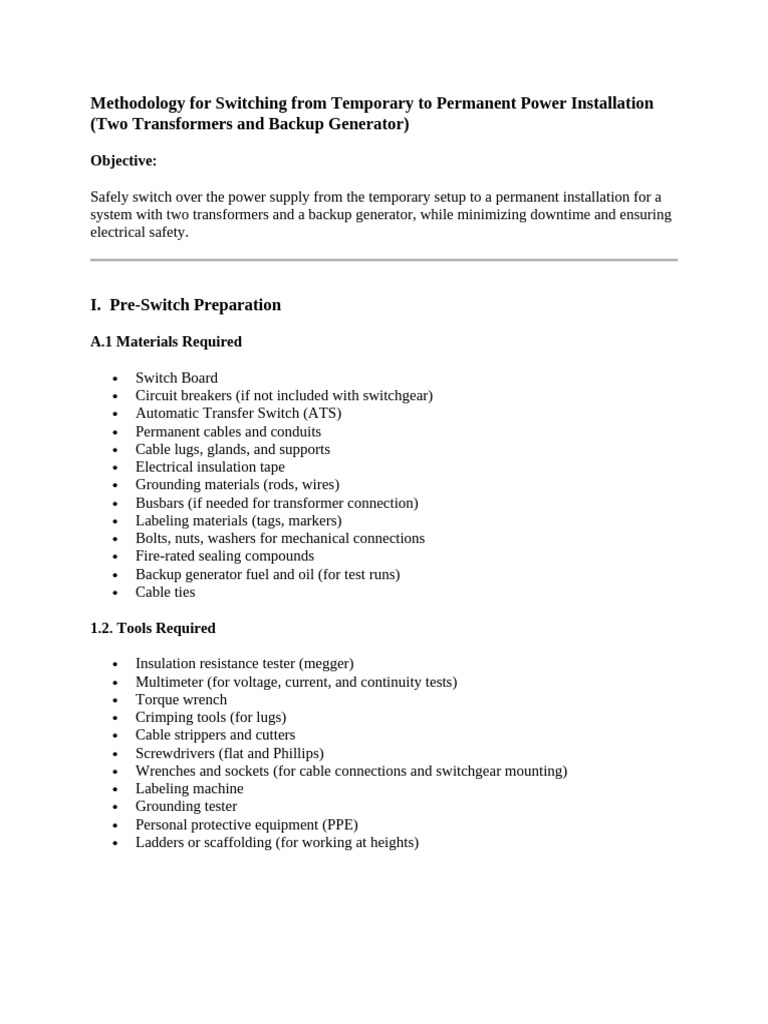 Switchover Methodology For Tempo To Permanent Power | PDF | Power Supply | Transformer