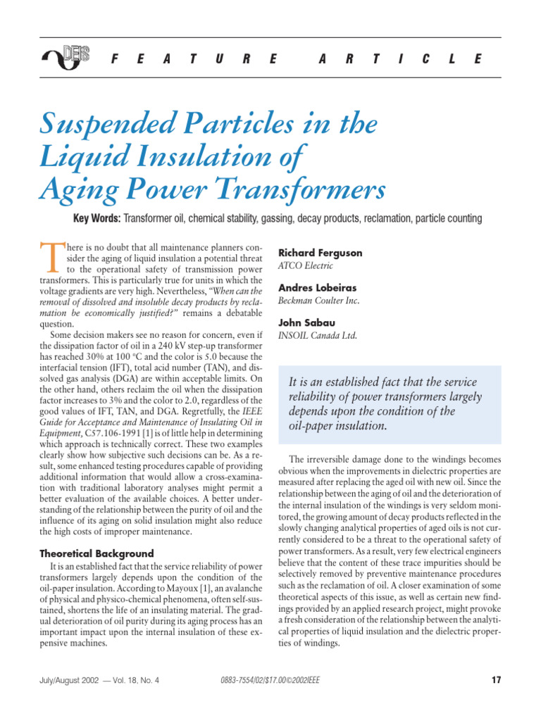 Suspended Particles in The Liquid Insulation of Aged Transformer | PDF ...