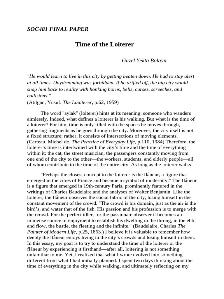 SOC481 - Time of The Loiterer | PDF | Experience | Liberal Arts Education