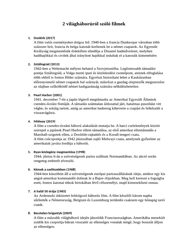 2 világháborúról szóló filmek | PDF 2 világháborúról szóló filmek | PDF