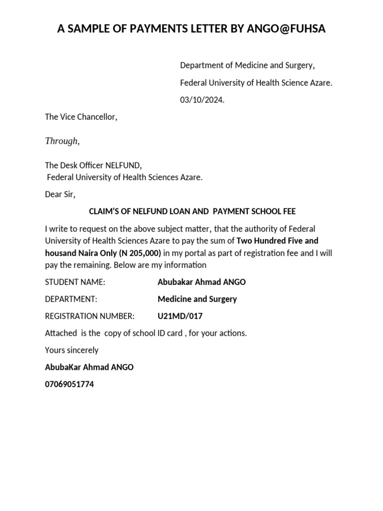 A Sample of Payments Letter by Ango | PDF