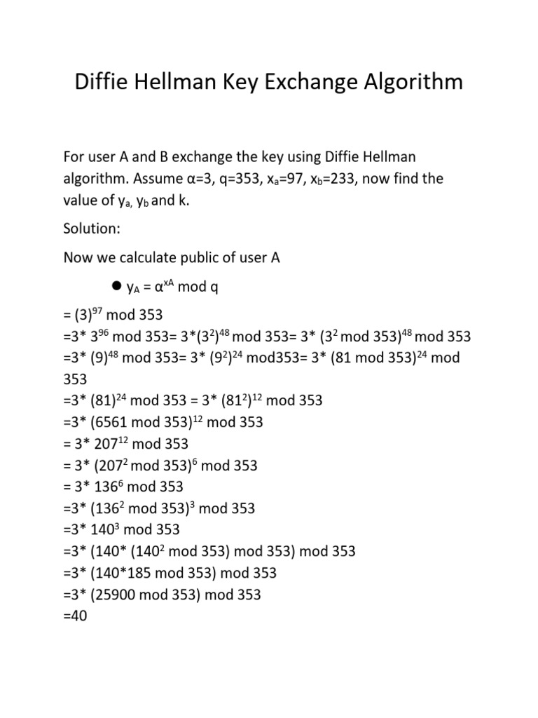 Diffie-Hellman Key Exchange Example | PDF | Cryptography | Secure ...