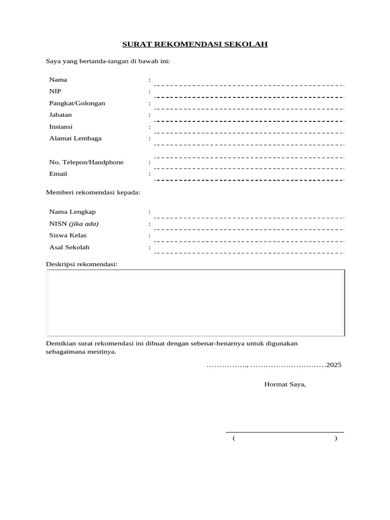 Contoh Format Surat Rekomendasi | PDF