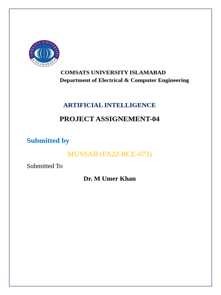 Ai Project Assignement 04 Mussab (Fa22 Bce 073) | PDF | Computing | Information Science