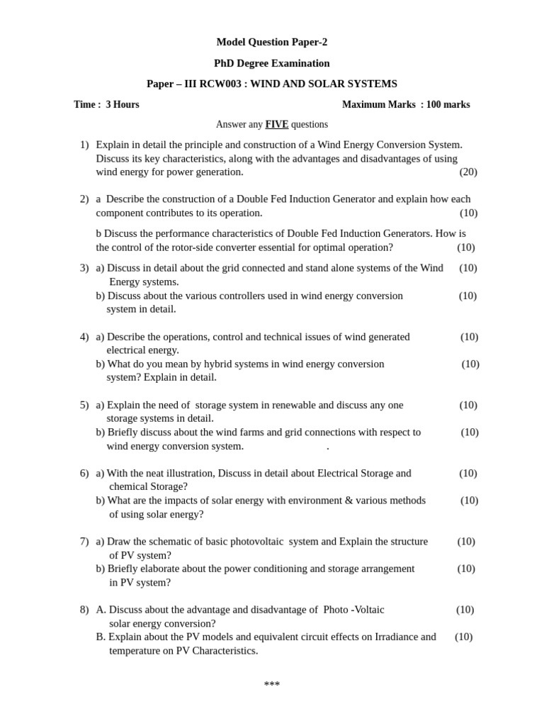 Model Question Paper 2 2025 | PDF | Photovoltaics | Photovoltaic System