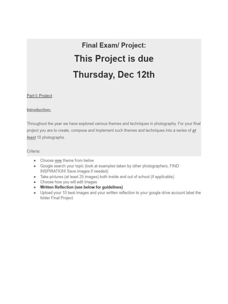 Photography Final Project Guidelines | PDF | Composition (Visual Arts ...