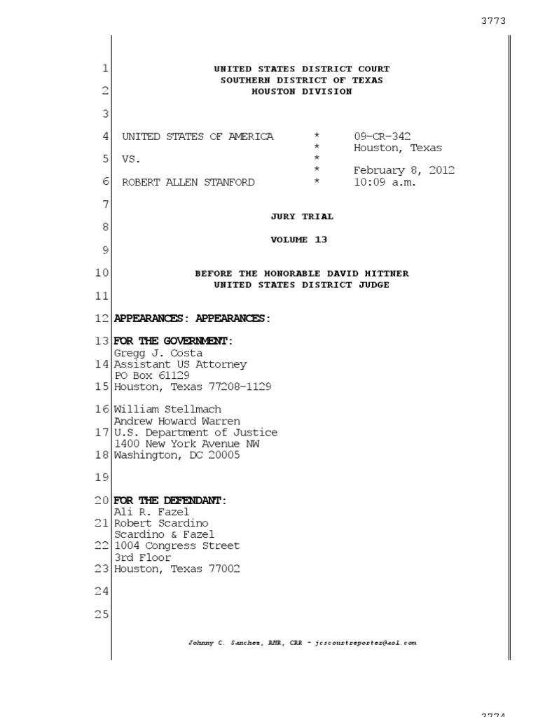 Allen Stanford Criminal Trial Transcript Volume 13 Feb. 8, 2012 | PDF ...