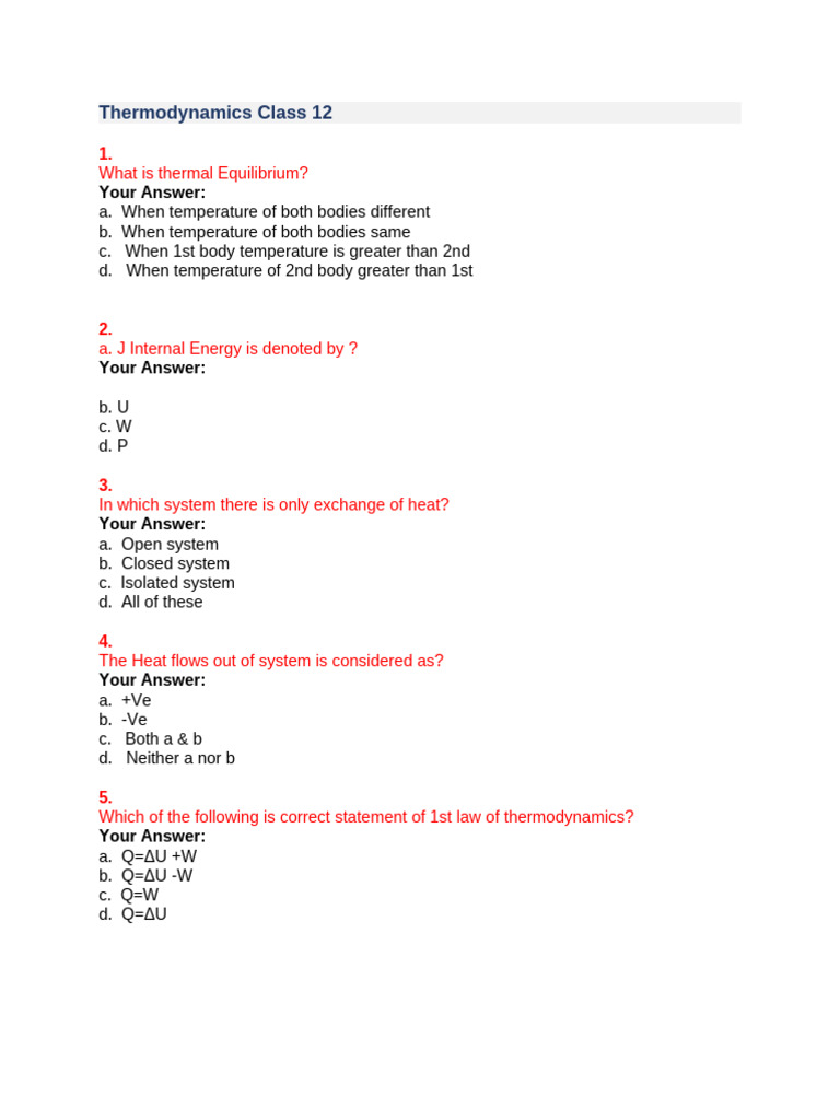 Thermodynamics Class 12 | PDF | Heat | Temperature