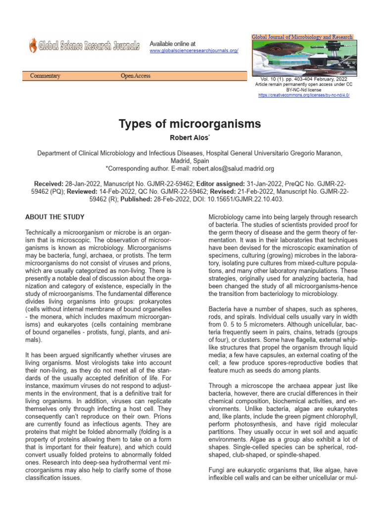 Types and Categories of Microorganisms | PDF | Microbiology | Microorganism