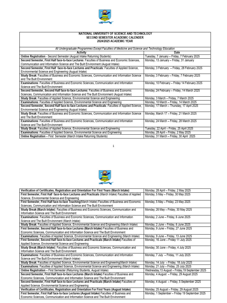 2024/2025 Second Semester Dates | PDF | Academic Term | Academia