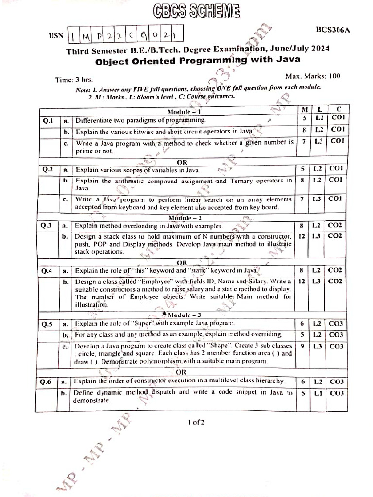 Java VTUQuestion Papers | PDF