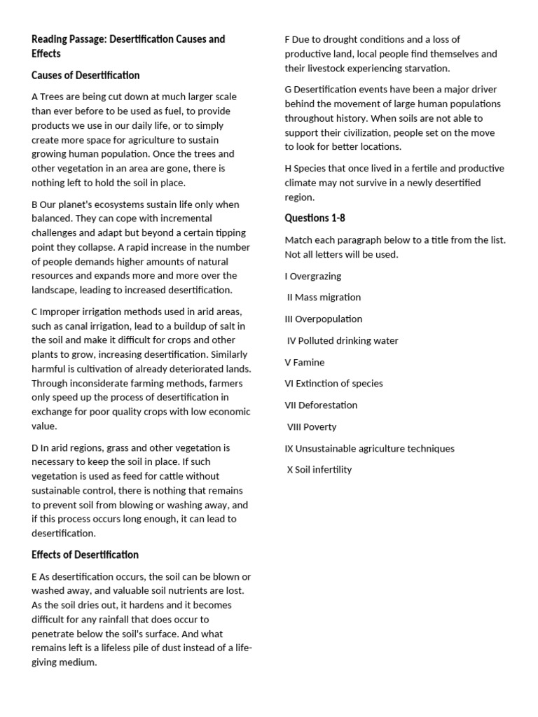 Causes and Effects of Desertification | PDF | Soil | Agriculture