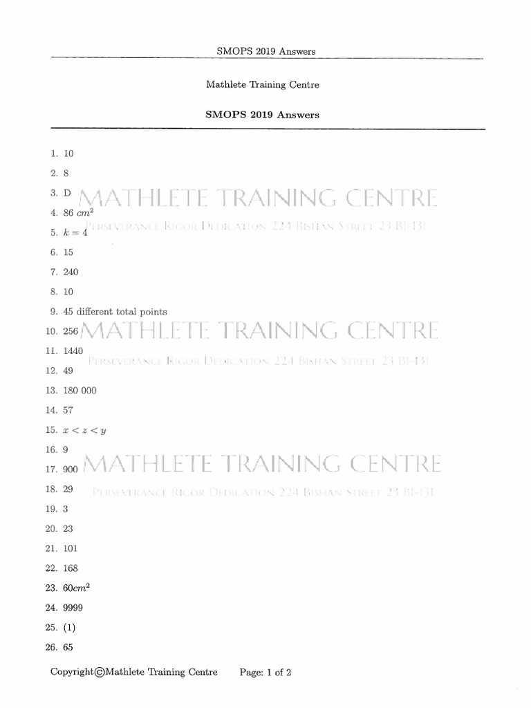 MTC 2019 SMOPS RD 1 Answers | PDF