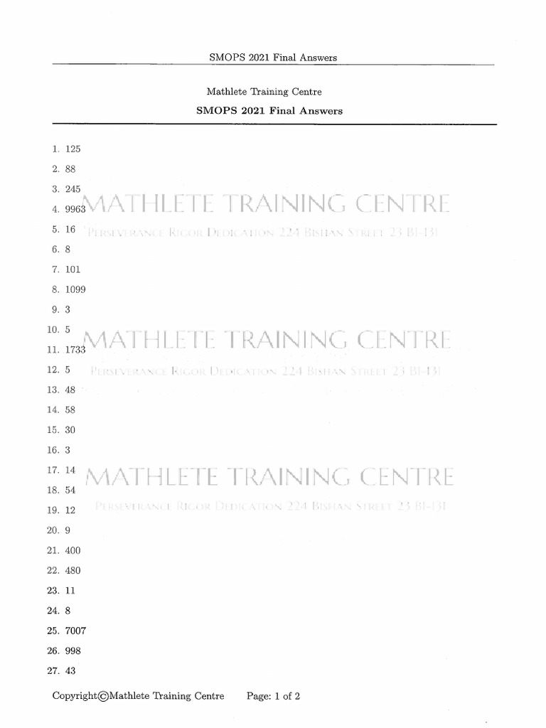 MTC 2021 SMOPS RD 1 Answers | PDF