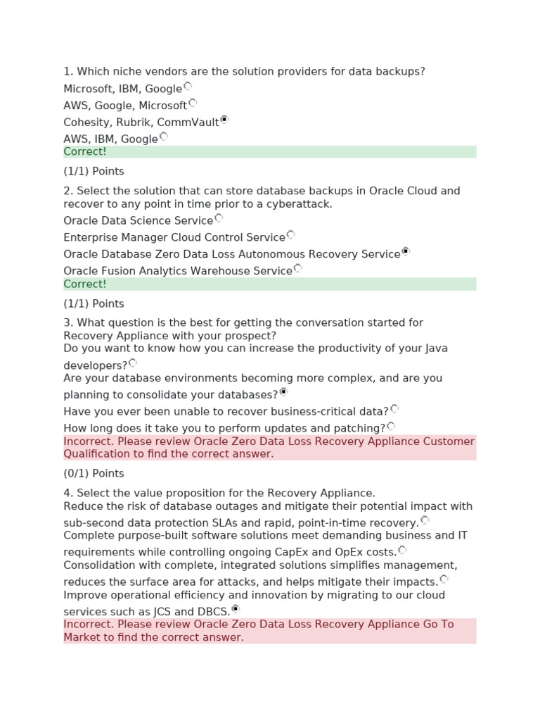 Recovery Appliance (ZDLRA) 2023 Solution Engineers Specialist ...