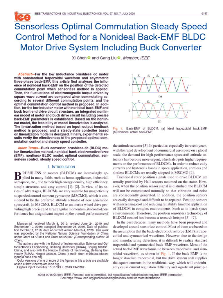 Sensorless Optimal Commutation Steady Speed Control Method For A Nonideal Back Emf Bldc Motor