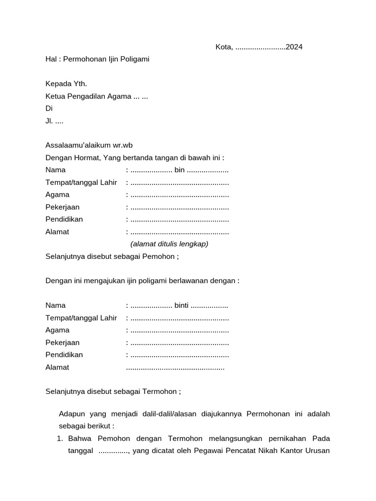 Ijin Poligami Contoh 1 | PDF