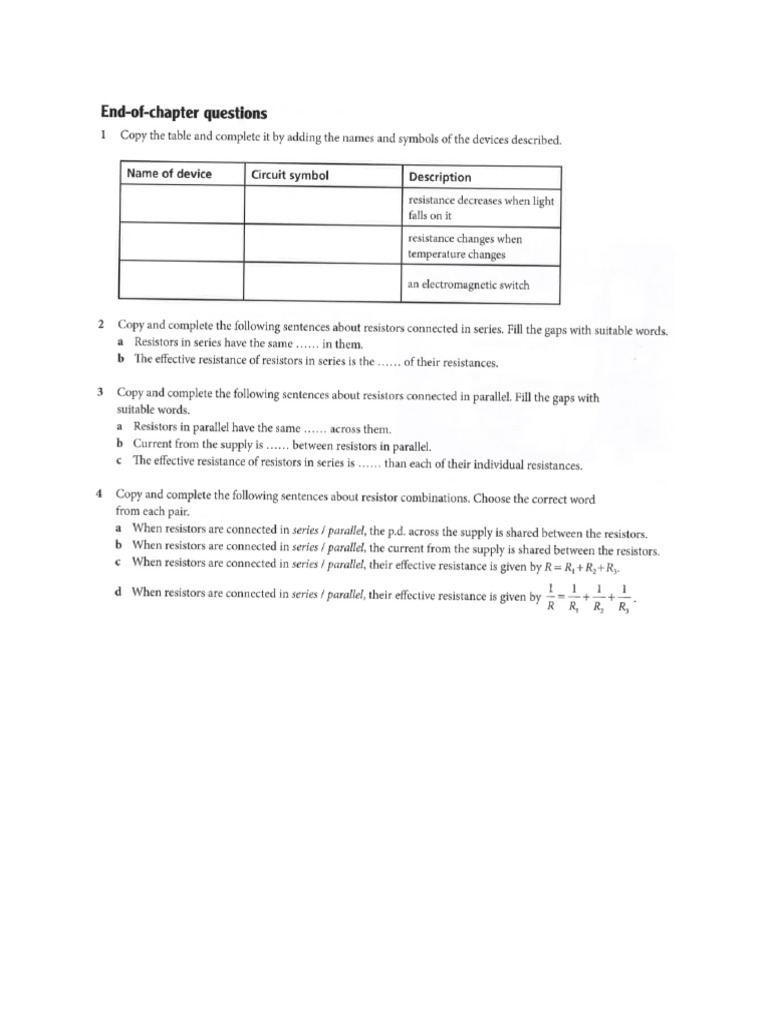EOC Questions Electric Circuits | PDF