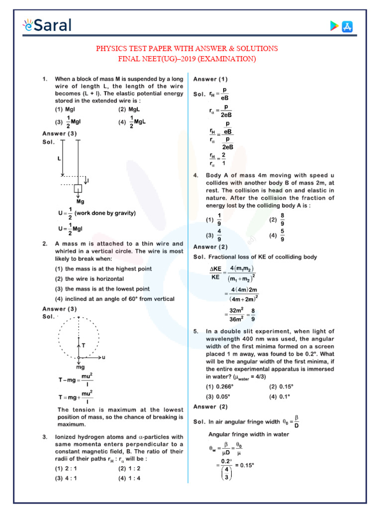 164058-NEET - 2019 Physics | PDF