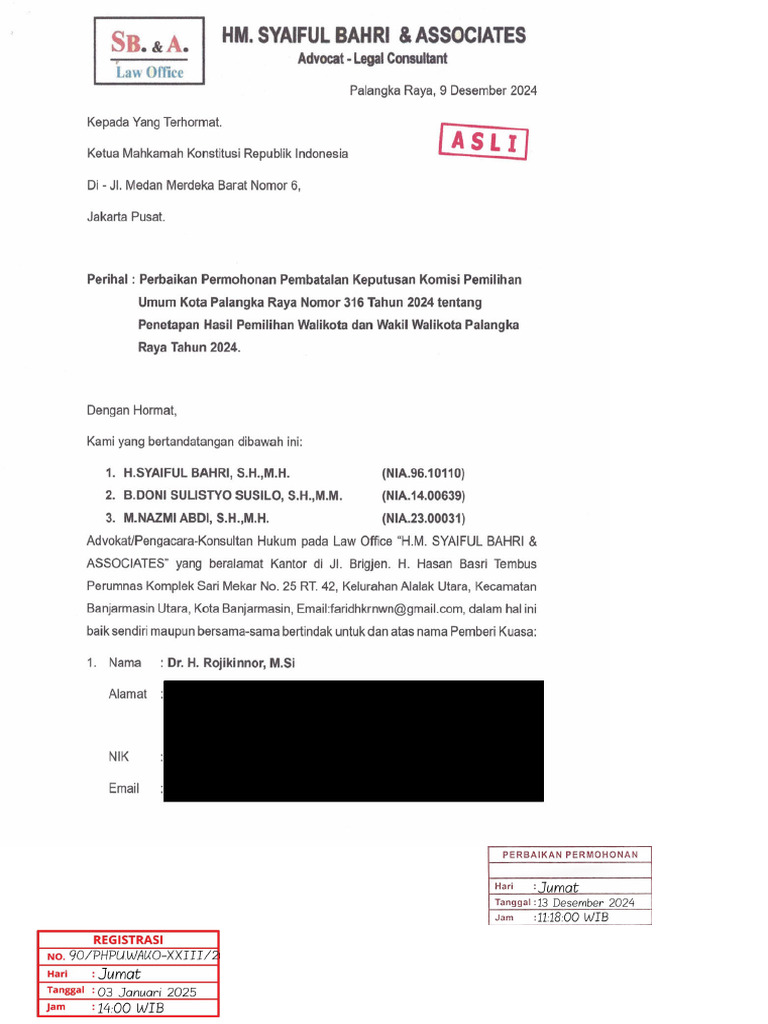 Permohonan DiRegistrasi 3981 6466 Perbaikan Permohonan 3981 5893 Perbaikan Permohonan Redacted | PDF
