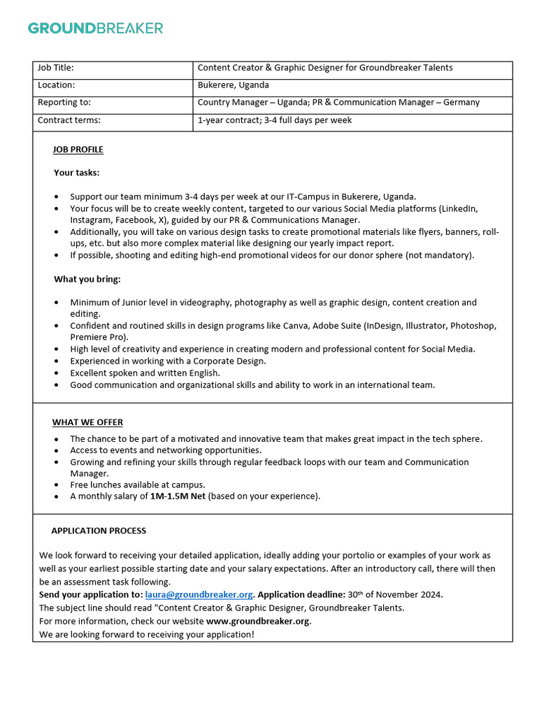 Job Description Content Creator Graphic Designer | PDF | Social Media ...
