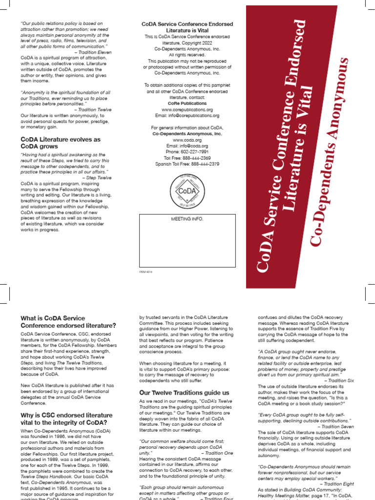 CoDA Literature Is Vital Pamphlet | PDF | Twelve Step Program