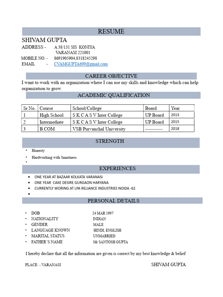 Shivam Gupta Resume Overview | PDF