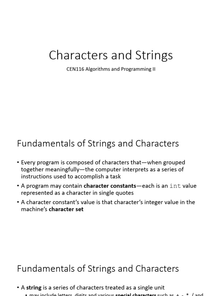03 Characters and Strings | PDF | Pointer (Computer Programming) | String (Computer Science)