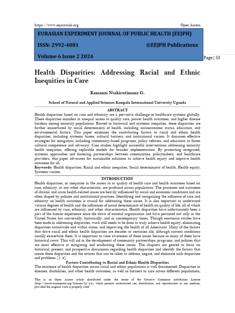 Health Disparities: Addressing Racial and Ethnic Inequities in Care ...