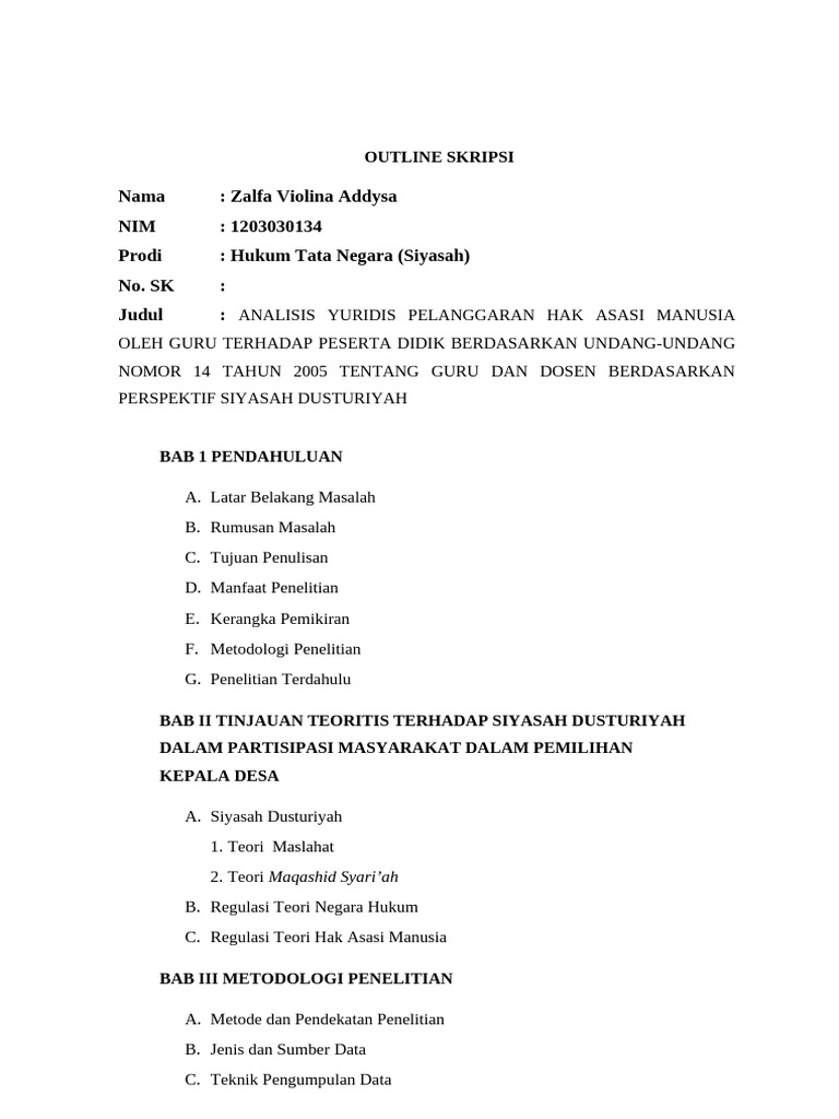Outline Skripsi Yulia Trisiana Fiks | PDF