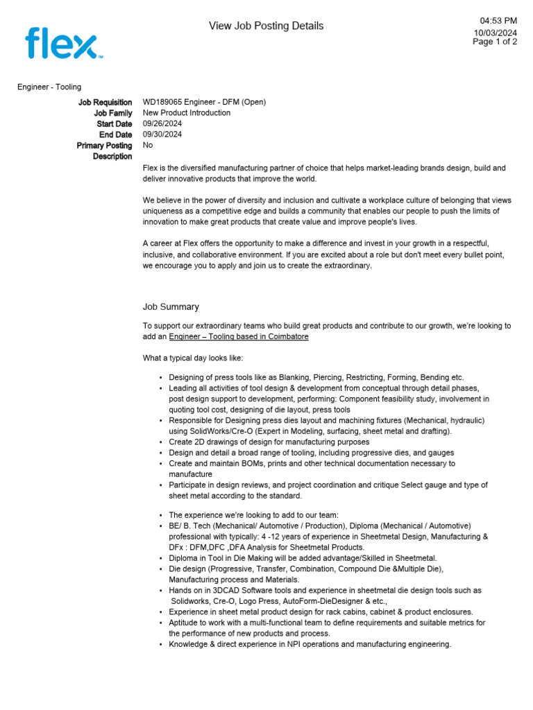 View Job Posting Details | PDF | Sheet Metal