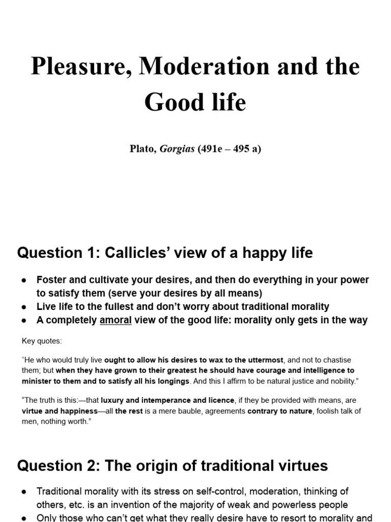 Hedonism I and II Callicles Slideshow | PDF | Hedonism | Pleasure