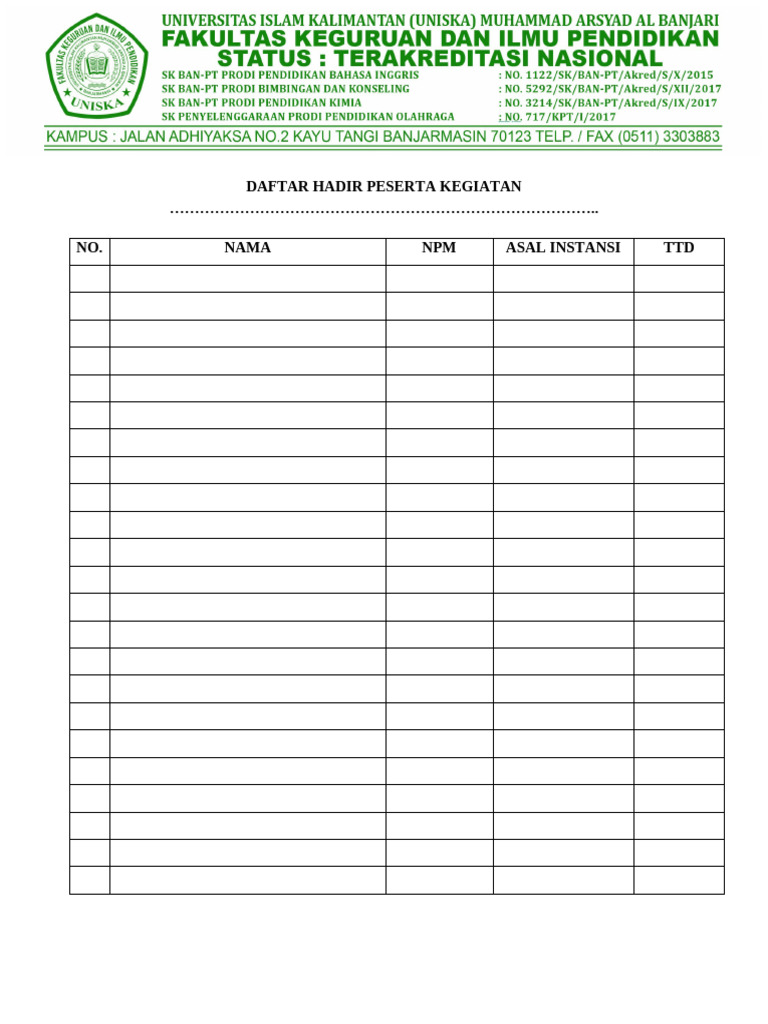 Template Daftar Hadir Kegiatan | PDF