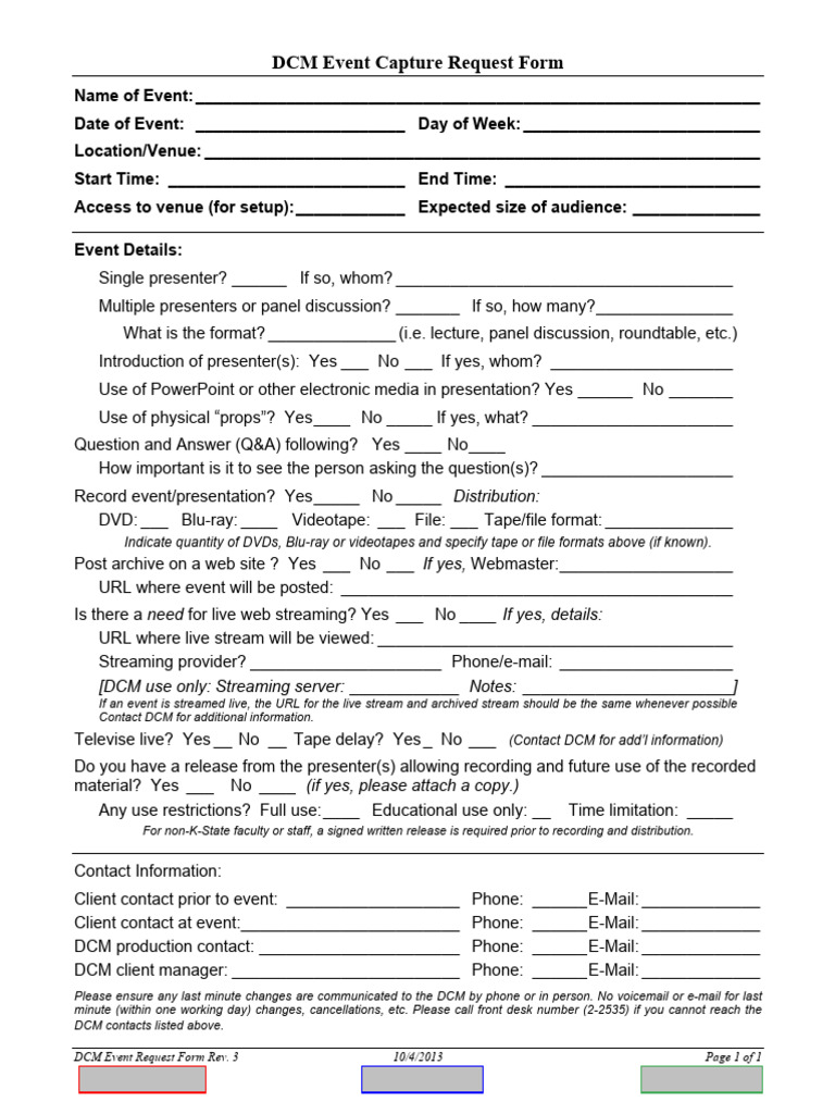 DCM Event Request Form RE | PDF | Dvd | Videotape