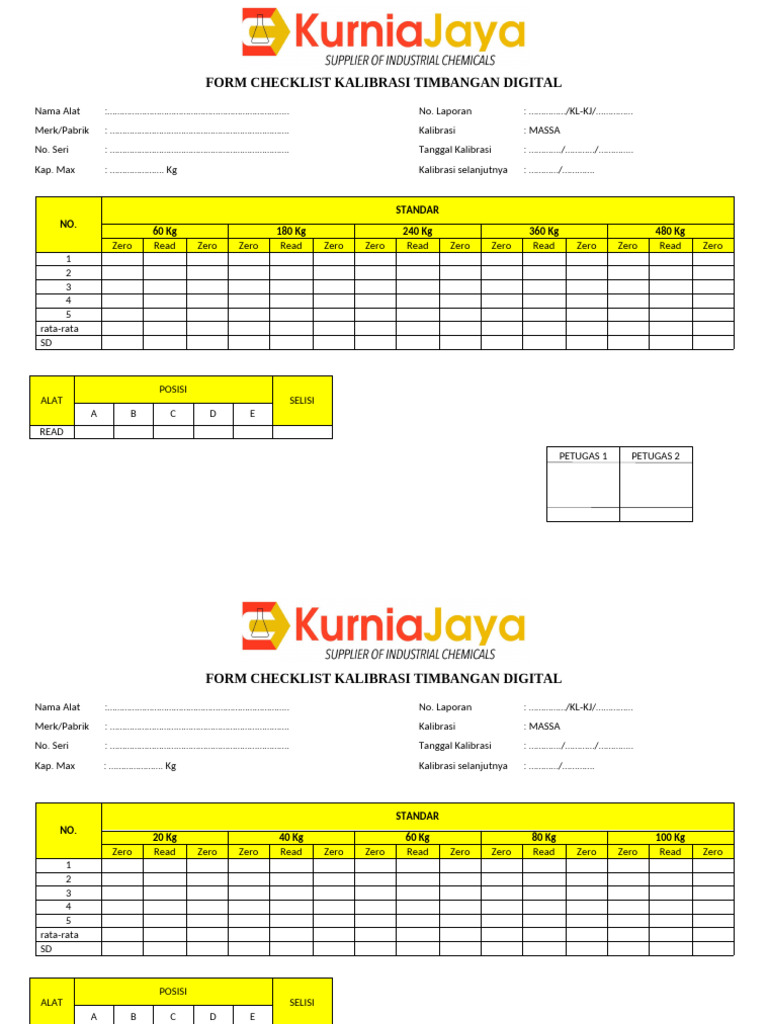 Form Checklist Kalibrasi Timbangan Digital | PDF