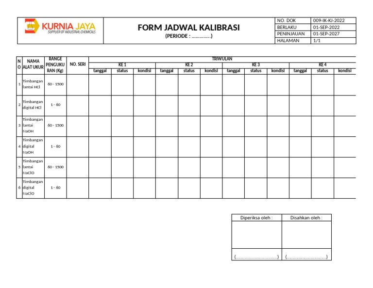 Form Jadwal Kalibrasi | PDF